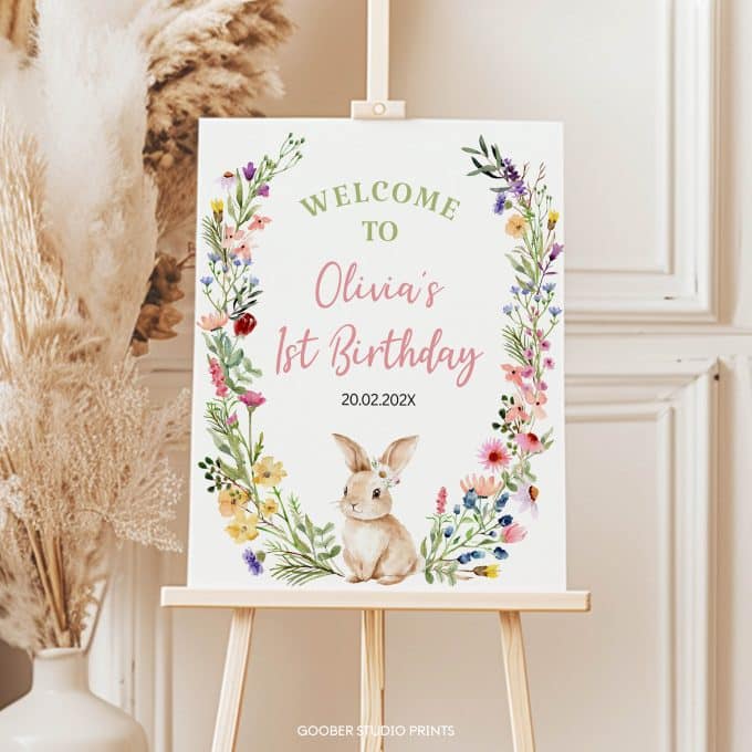 Bunny Birthday Welcome Sign - Goober Studio Prints