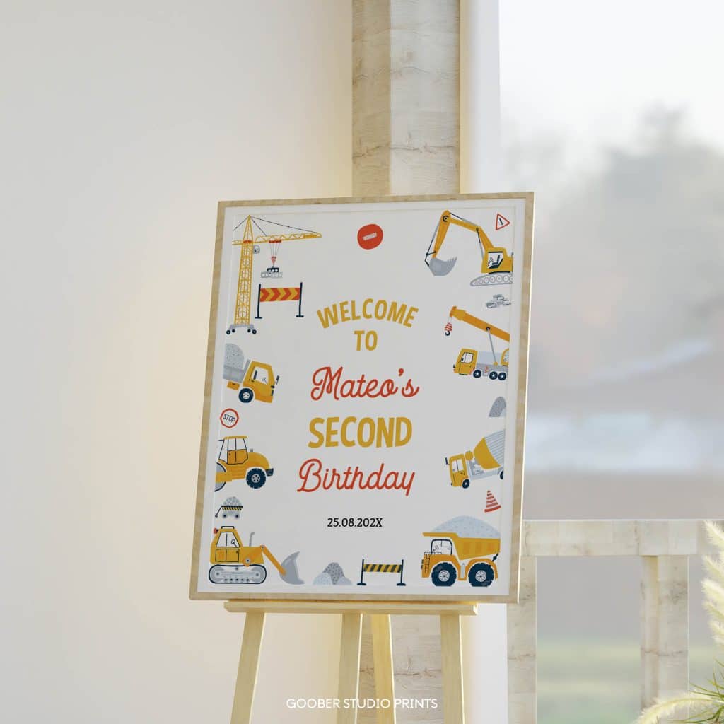 Construction Birthday Party Welcome Sign - Goober Studio Prints