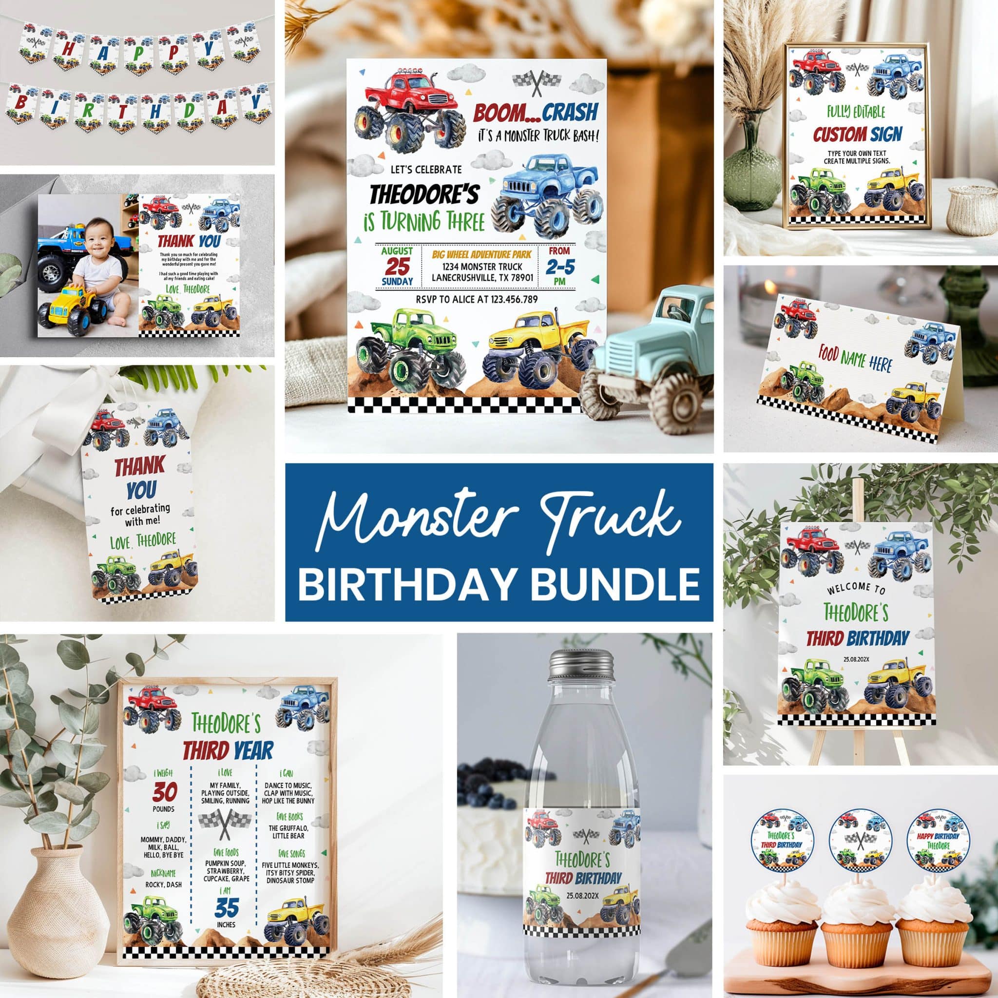 Monster Truck Birthday Party Invitation Bundle - Goober Studio Prints