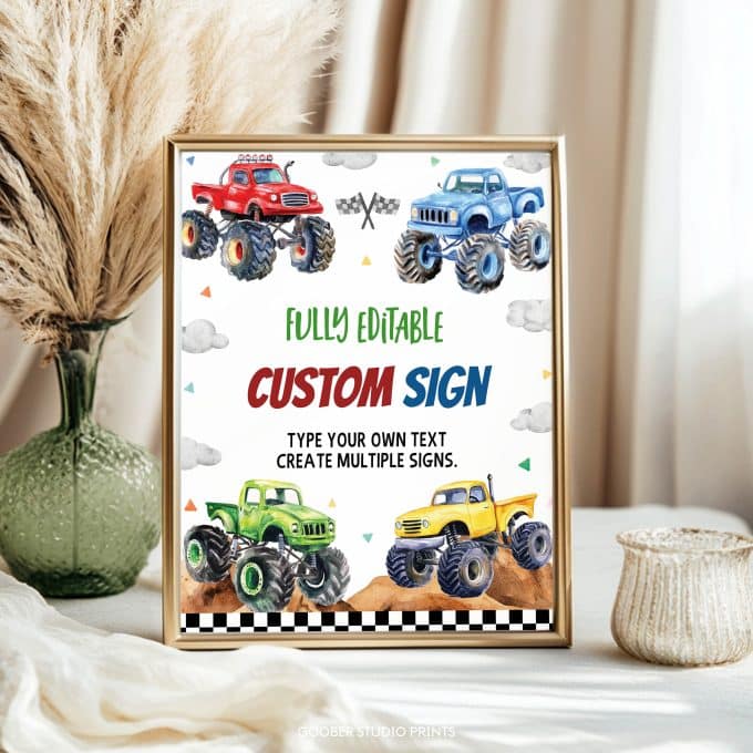Monster Truck Birthday Party Custom Sign - Goober Studio Prints