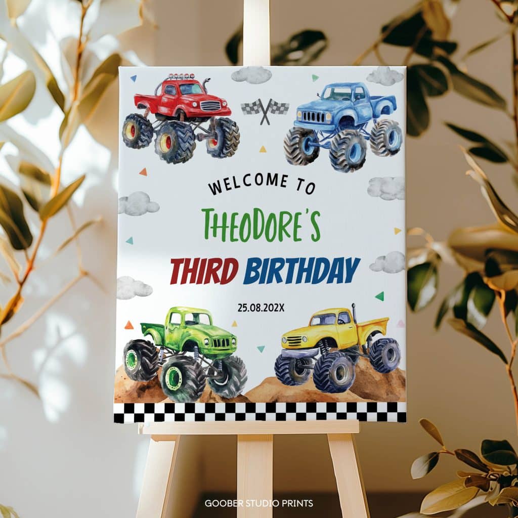 Monster Truck Birthday Party Welcome Sign - Goober Studio Prints