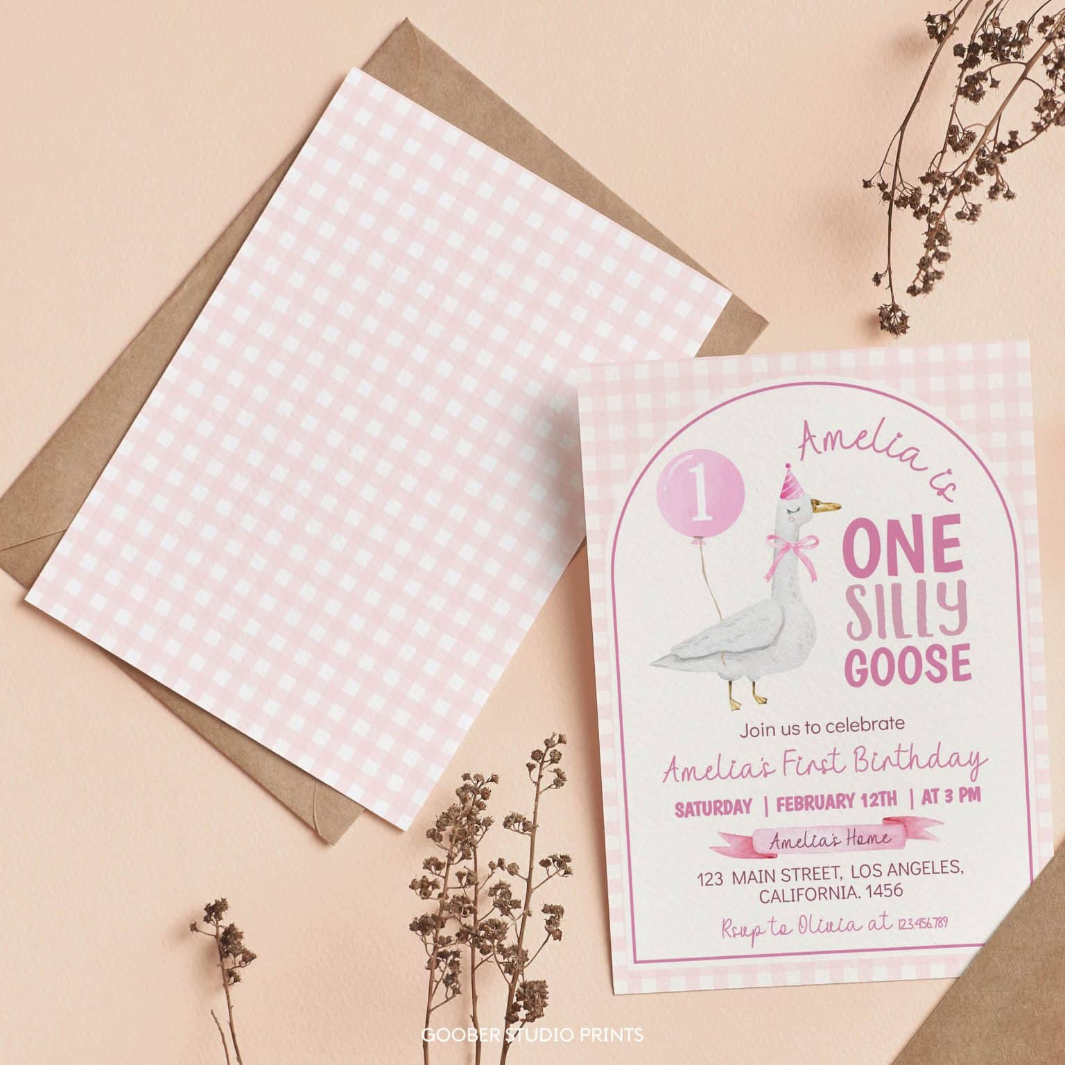 One Silly Goose Birthday Invitation - Goober Studio Prints
