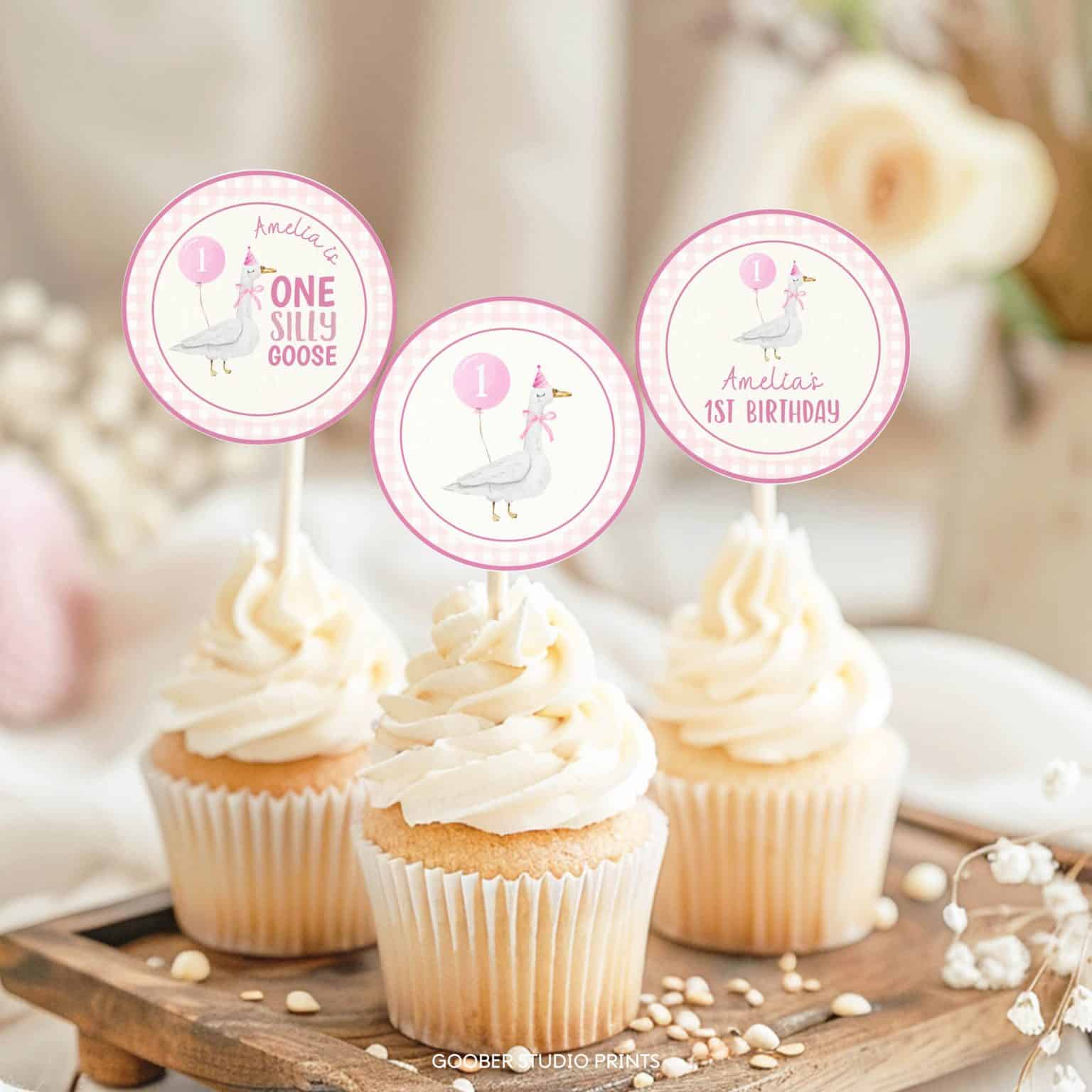 Silly Goose Birthday Cupcake Toppers - Goober Studio Prints
