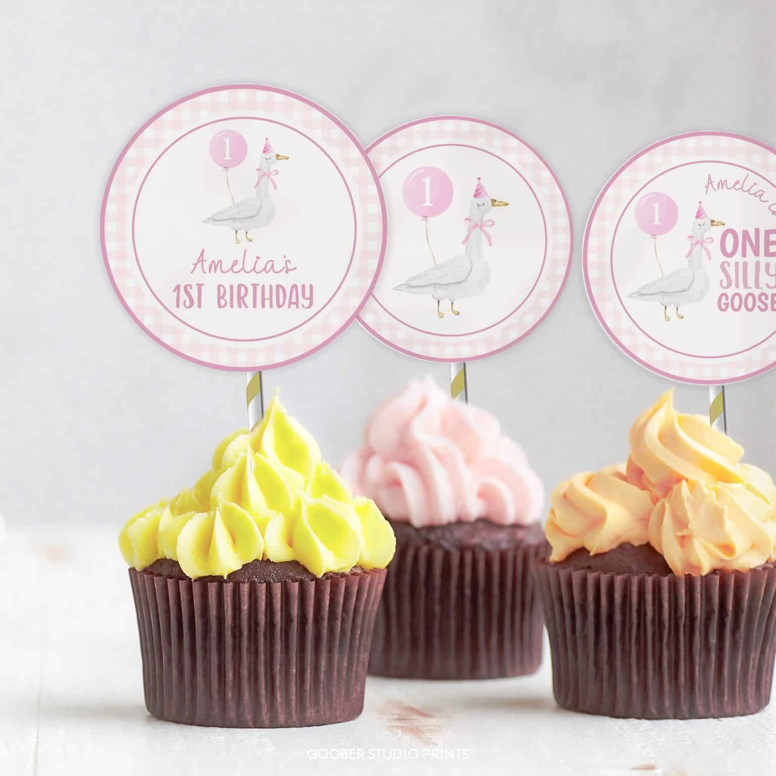 Silly Goose Birthday Cupcake Toppers - Goober Studio Prints