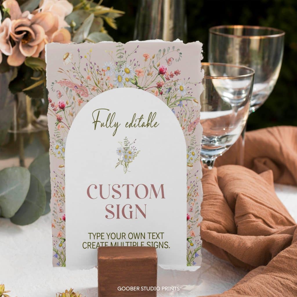 Wildflower Birthday Party Custom Table Sign - Goober Studio Prints