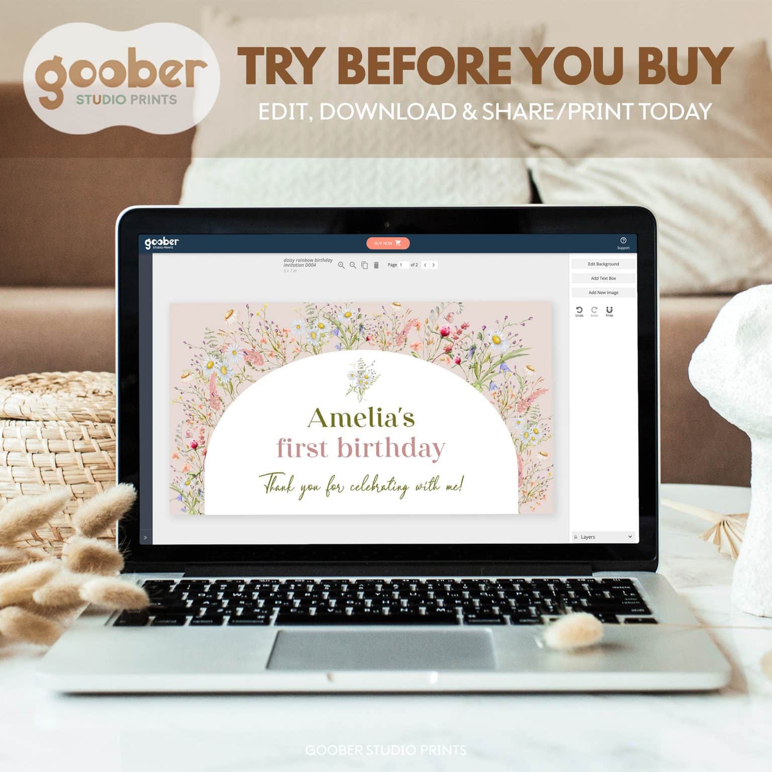 Wildflower Birthday Party Gable Box Label - Goober Studio Prints