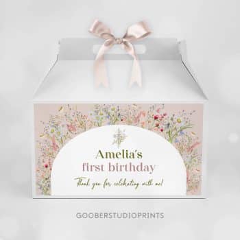 Wildflower Birthday Party Gable Box Label - Goober Studio Prints