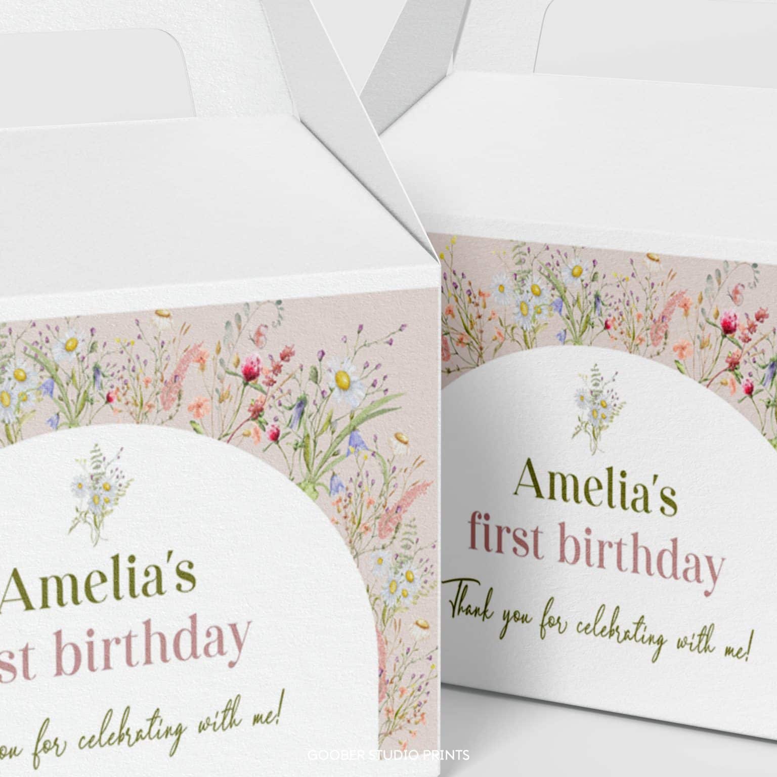 Wildflower Birthday Party Gable Box Label - Goober Studio Prints