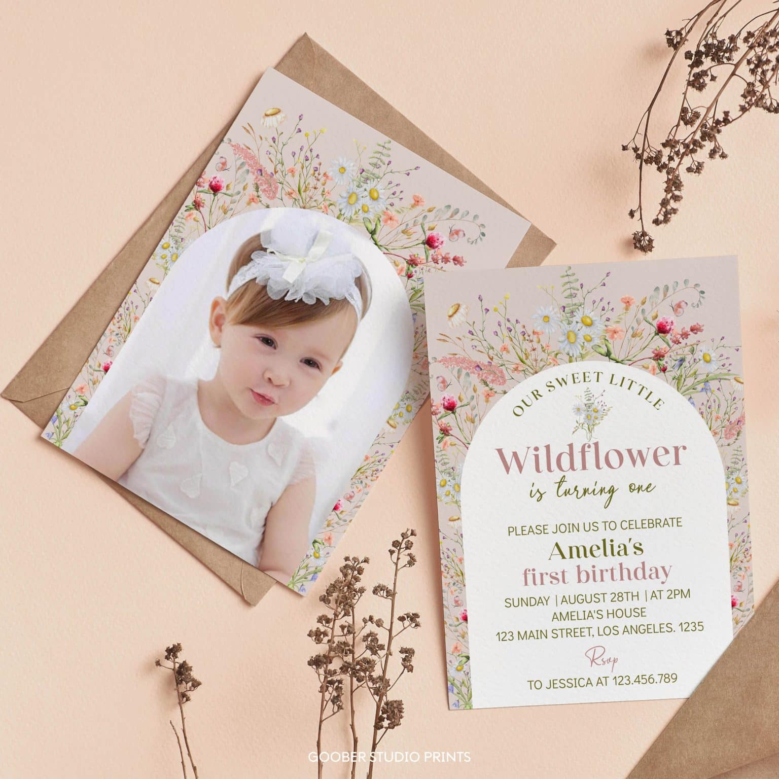 Wildflower Birthday Party Invitation - Goober Studio Prints