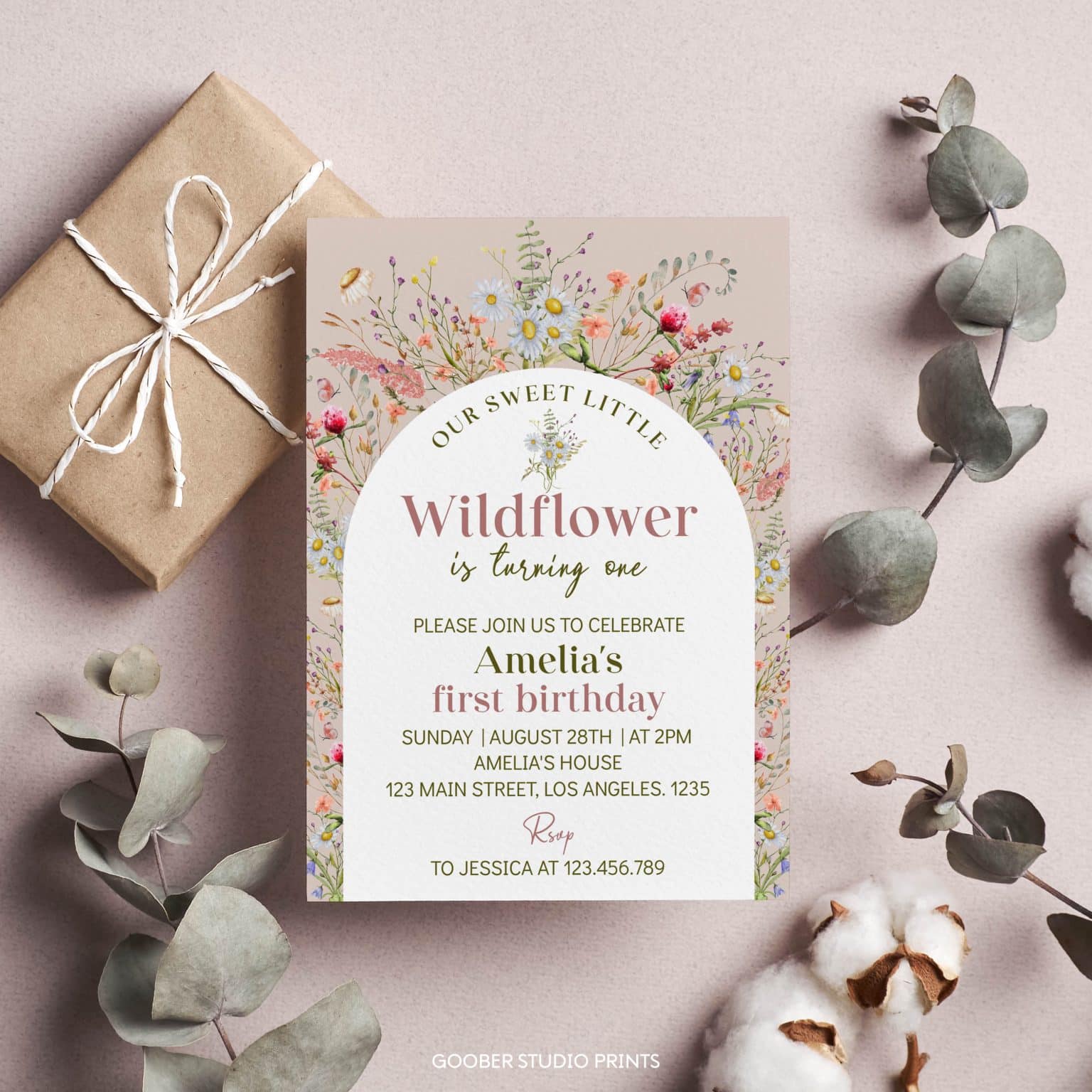 Wildflower Birthday Party Invitation - Goober Studio Prints