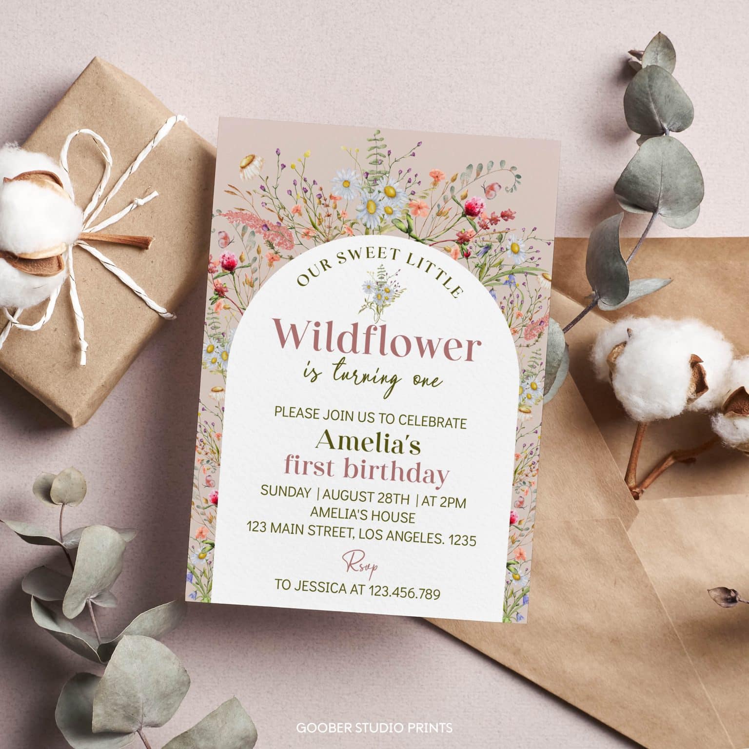Wildflower Birthday Party Invitation - Goober Studio Prints