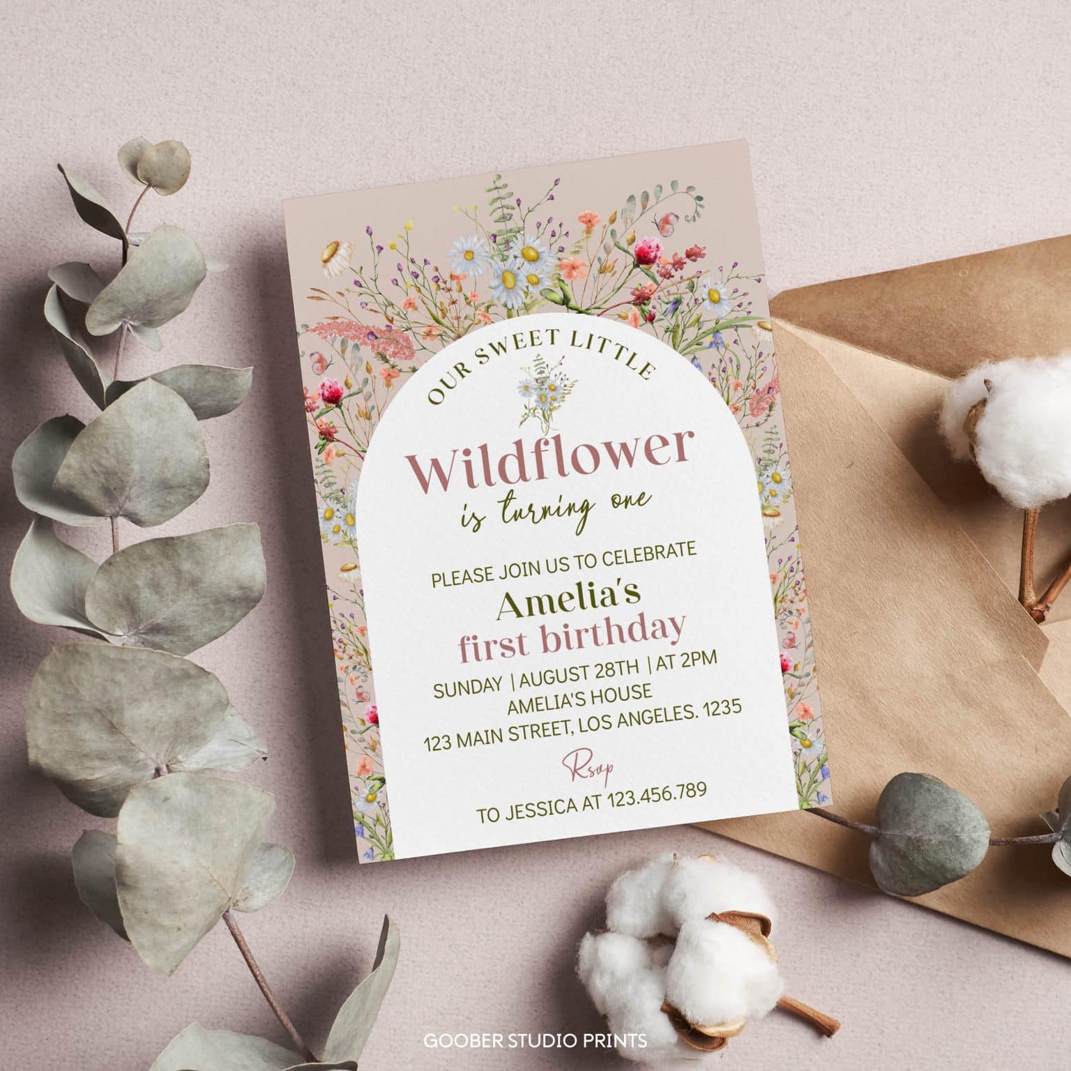 Wildflower Birthday Party Invitation - Goober Studio Prints