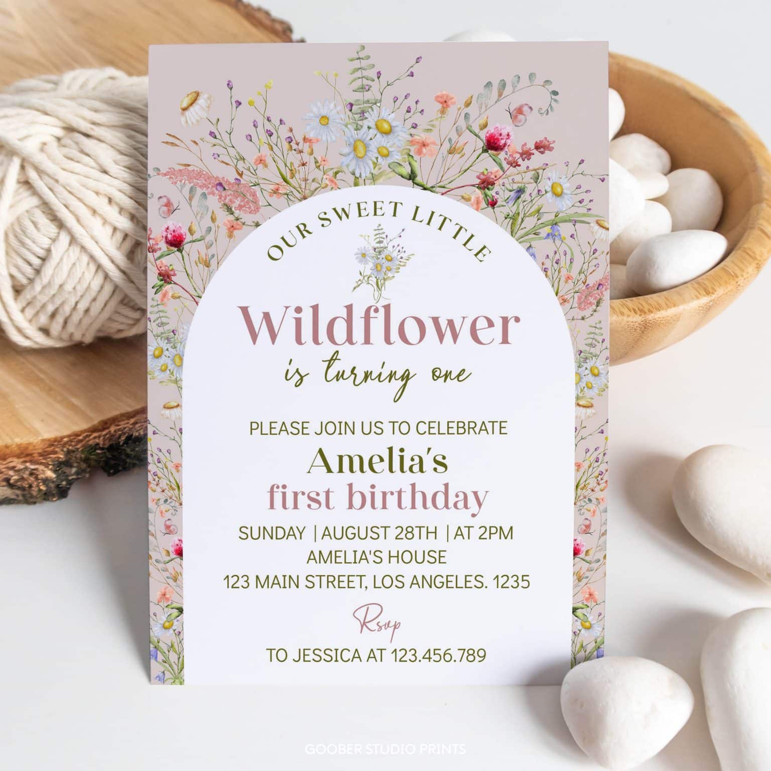 Wildflower Birthday Party Invitation - Goober Studio Prints