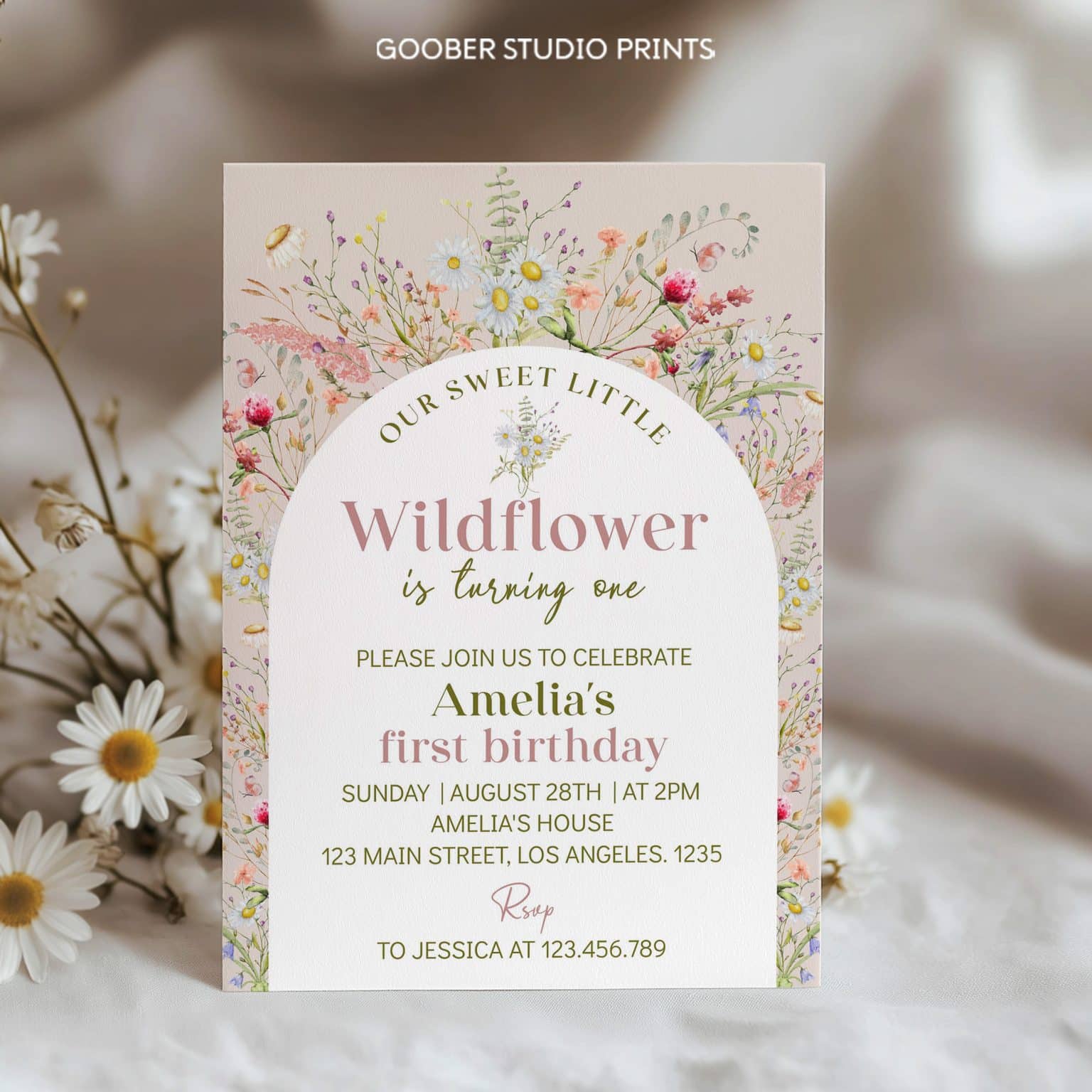 Wildflower Birthday Party Invitation - Goober Studio Prints