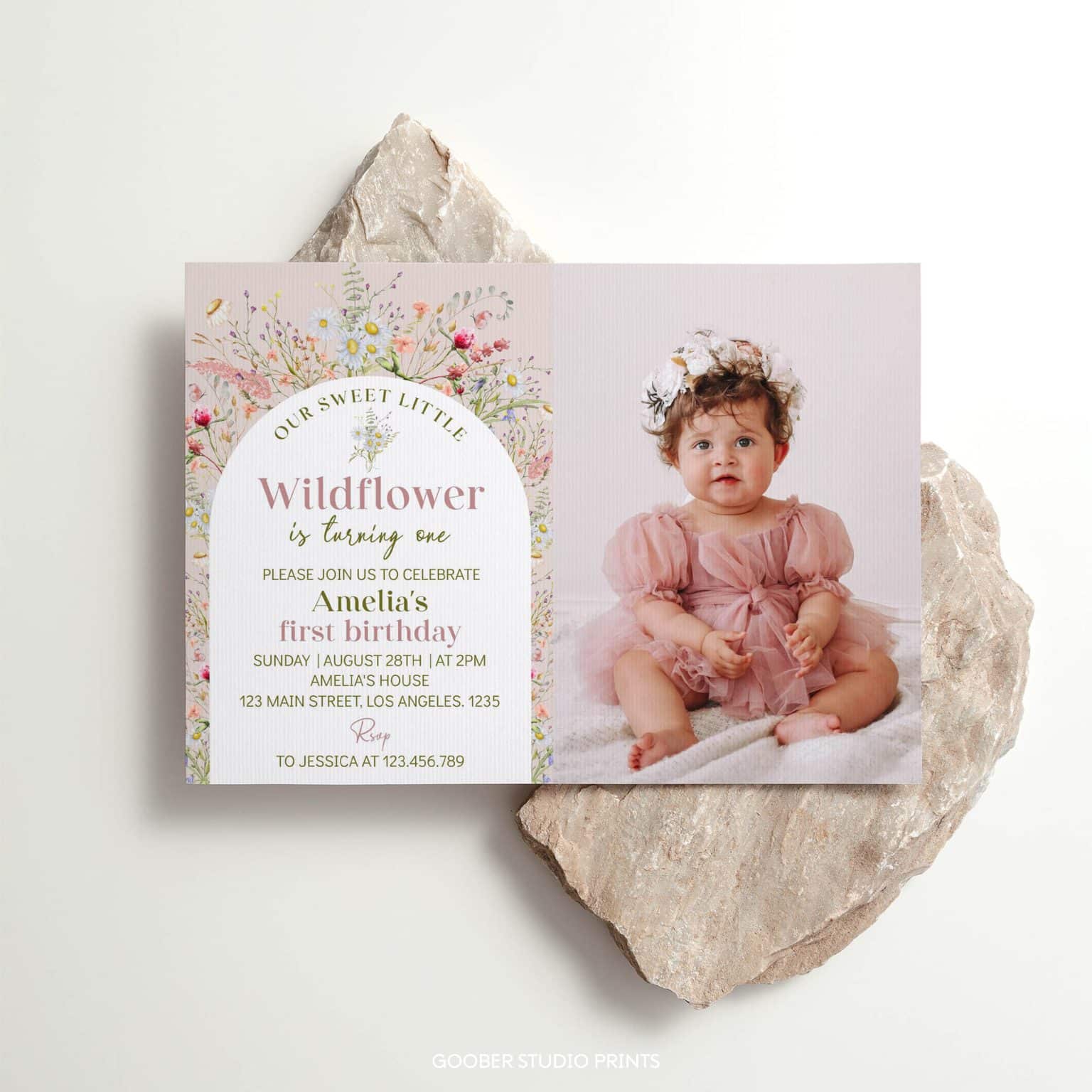 Wildflower Birthday Party Photo Invitation - Goober Studio Prints