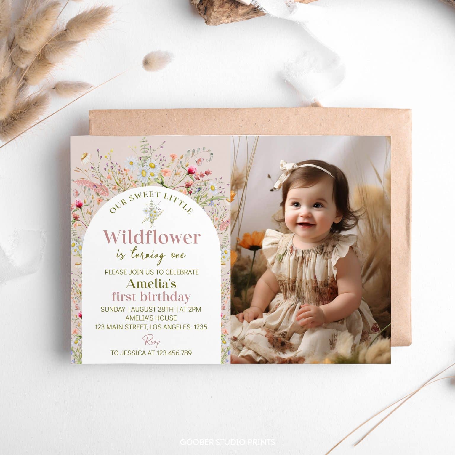 Wildflower Birthday Party Photo Invitation - Goober Studio Prints