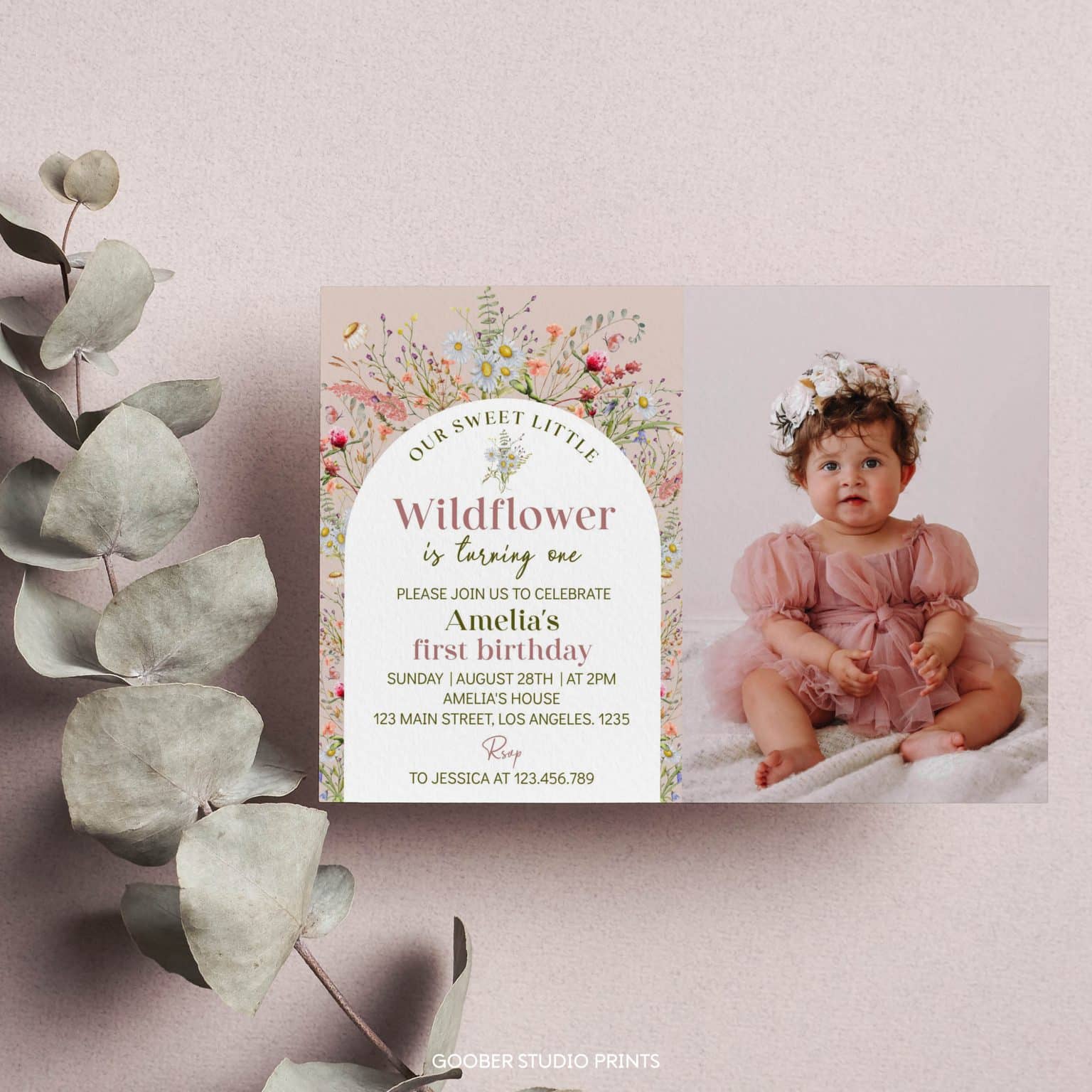 Wildflower Birthday Party Photo Invitation - Goober Studio Prints