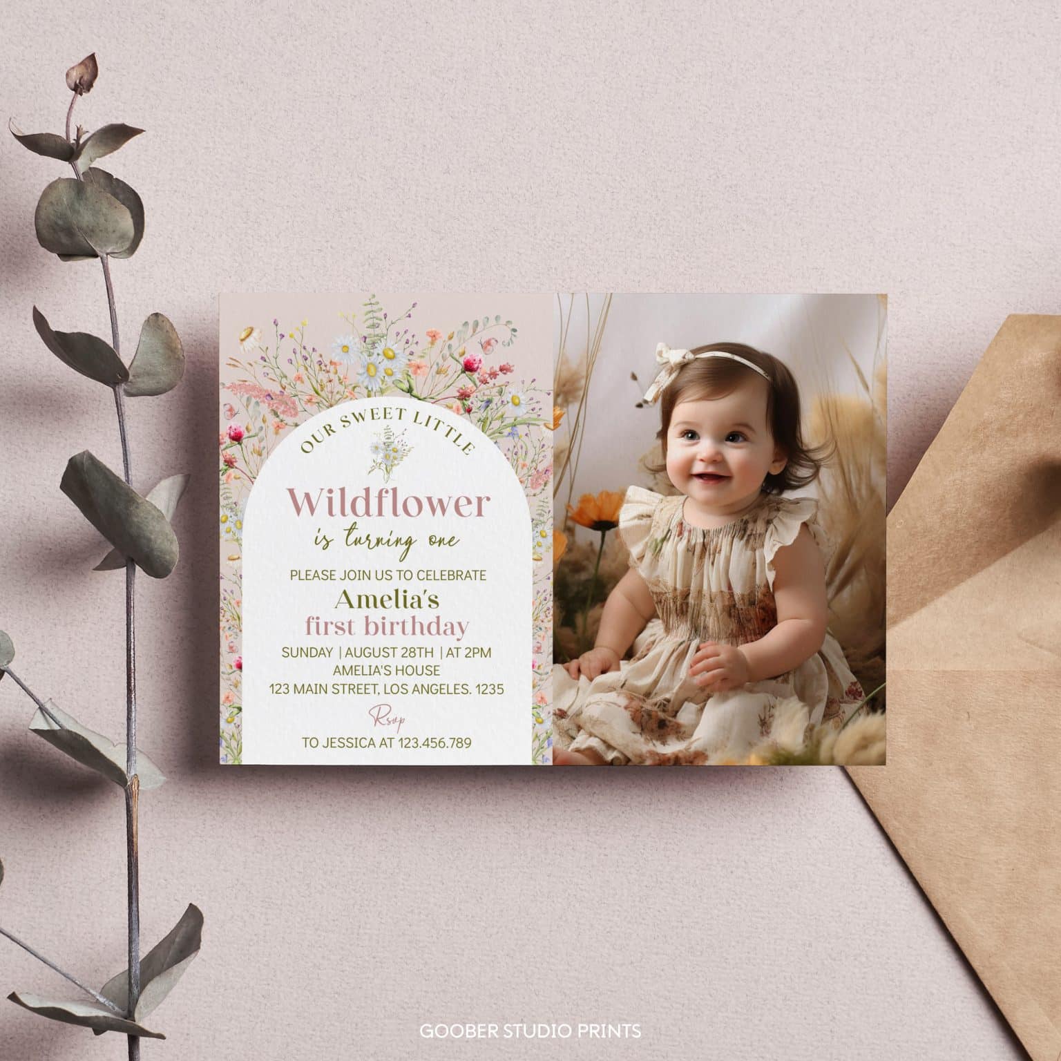 Wildflower Birthday Party Photo Invitation - Goober Studio Prints