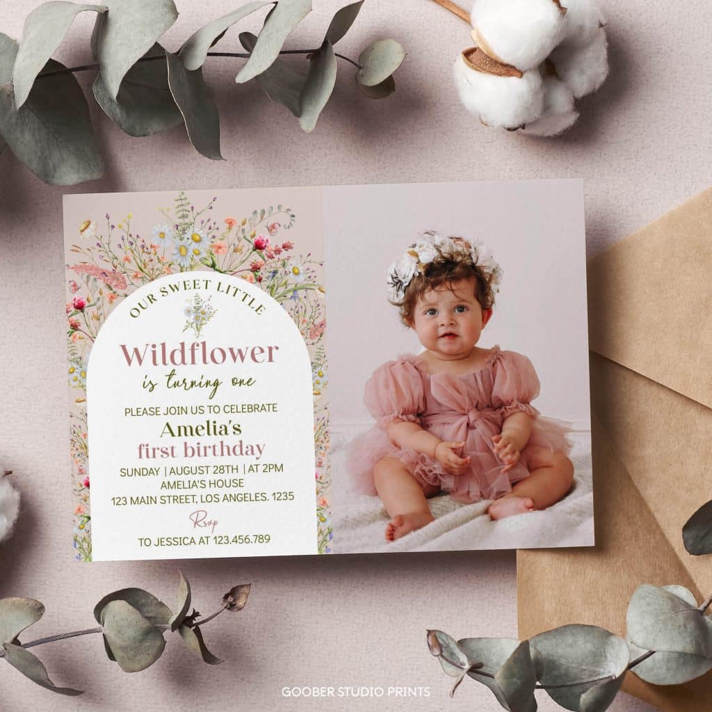 Wildflower Birthday Party Photo Invitation - Goober Studio Prints