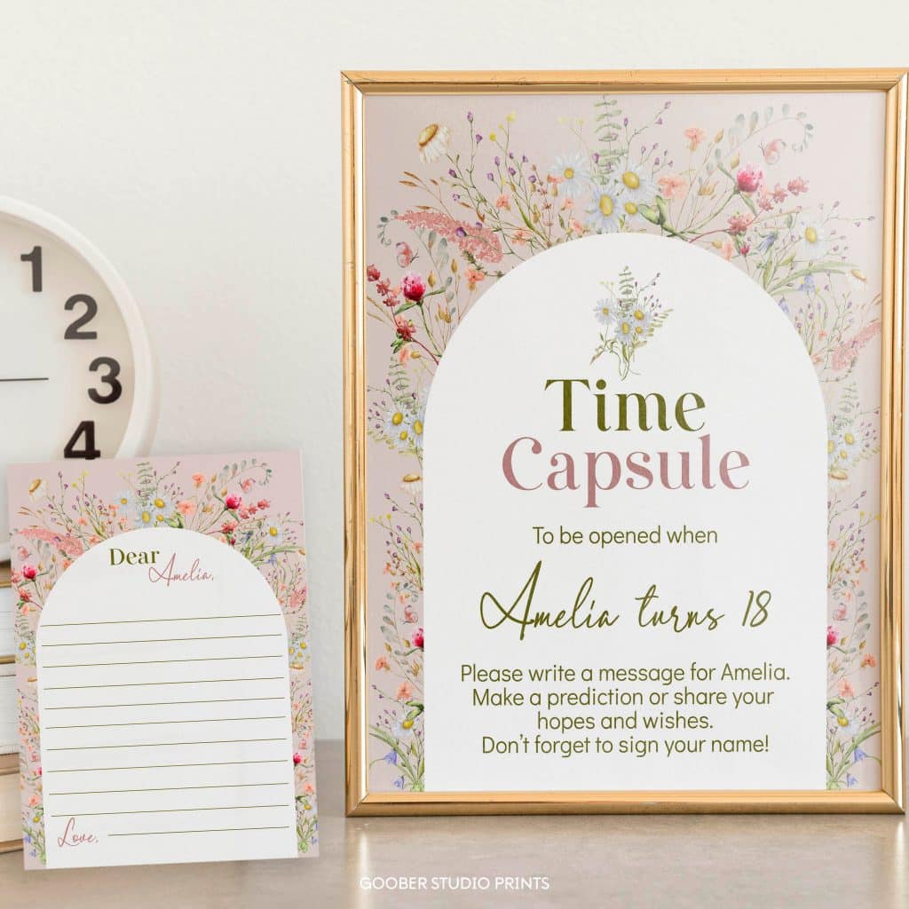 Wildflower Birthday Party Time Capsule Sign & Card - Goober Studio Prints