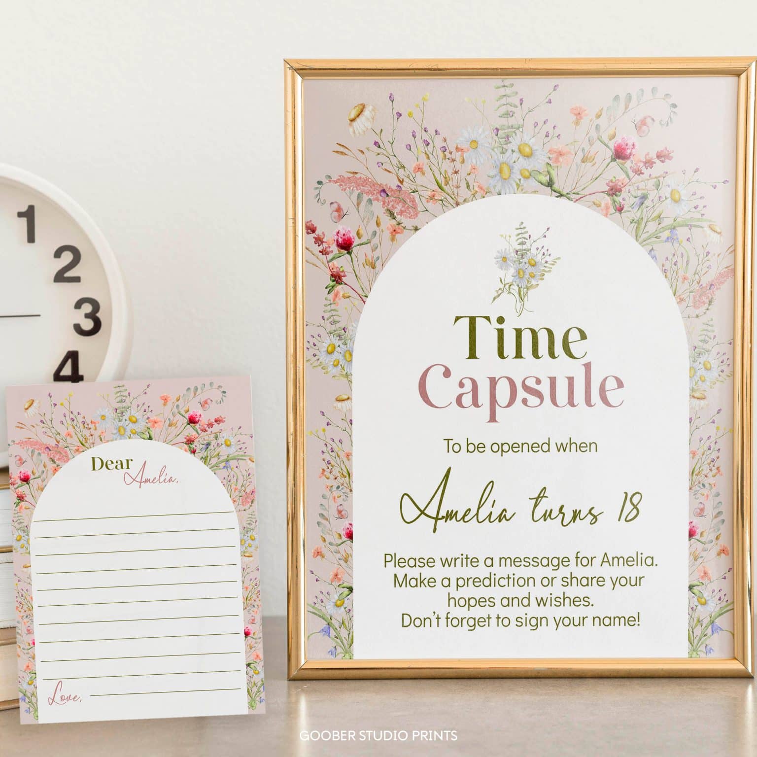 Wildflower Birthday Party Time Capsule Sign & Card - Goober Studio Prints