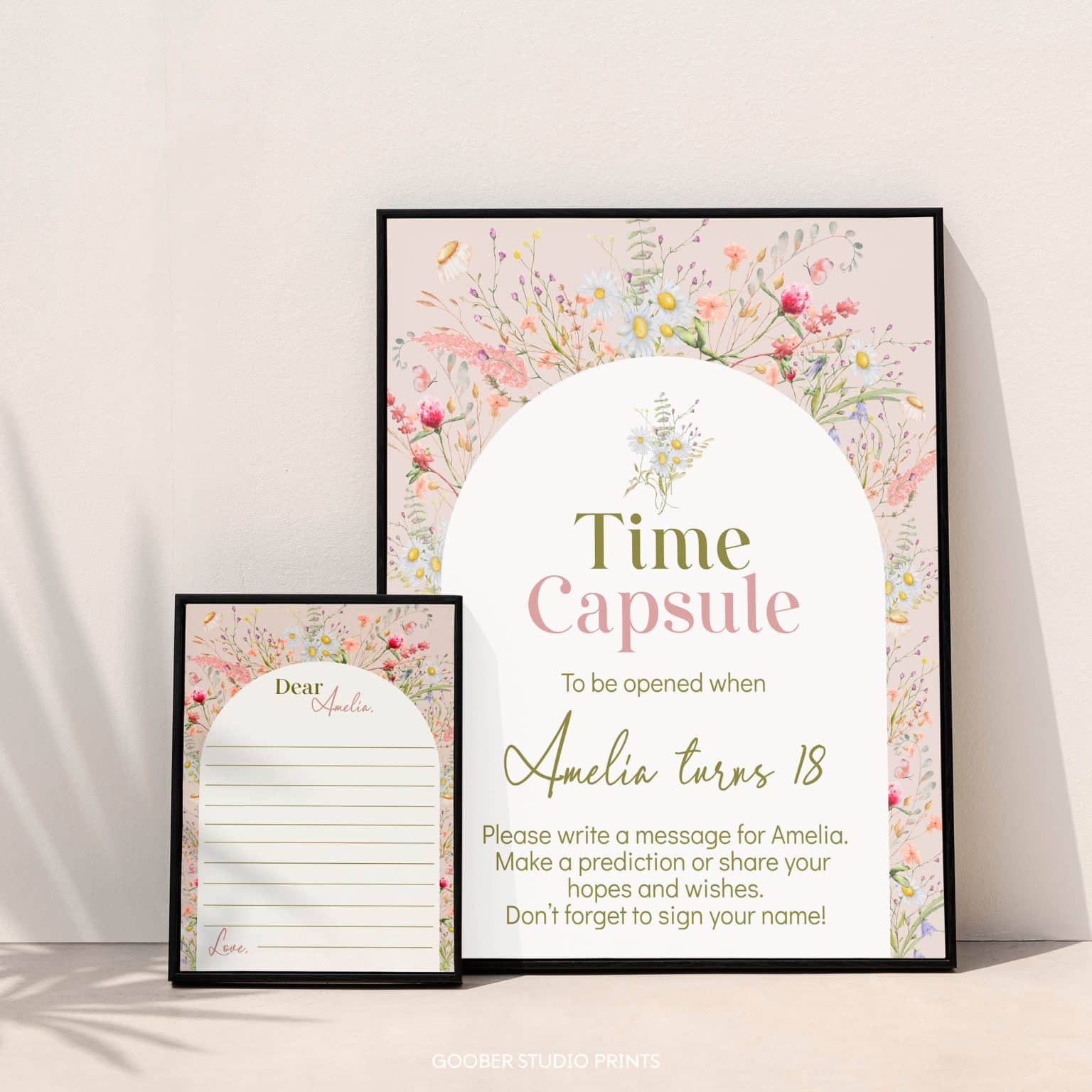 Wildflower Birthday Party Time Capsule Sign & Card - Goober Studio Prints