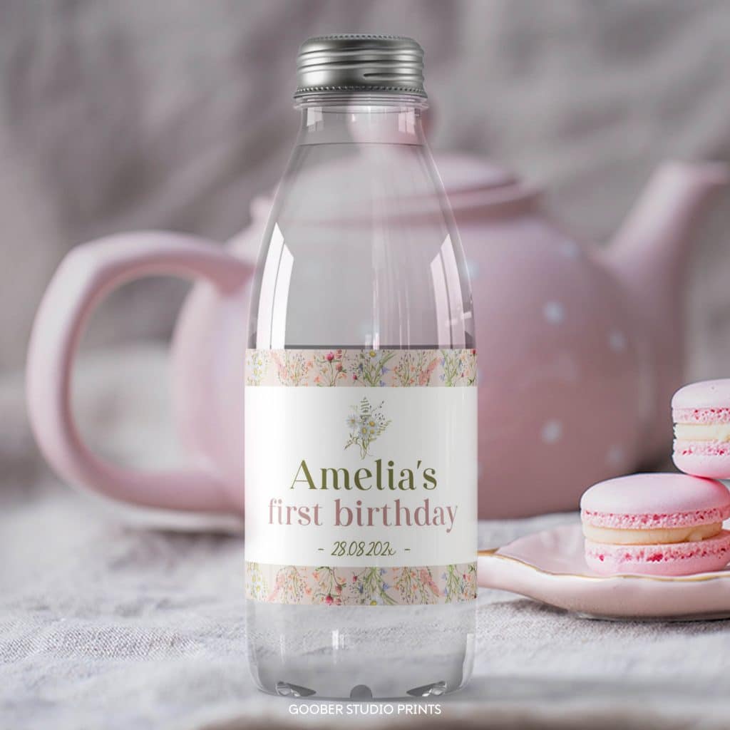 Wildflower Birthday Party Water Bottle Label - Goober Studio Prints