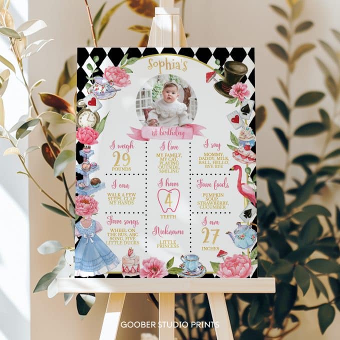Alice in Onederland Birthday Milestone Photo Poster - Goober Studio Prints