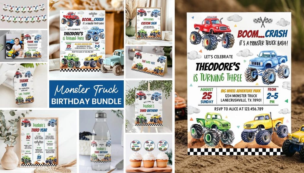 Monster Truck Birthday Party Invitation Templates: 3 Awesome Themes to ...