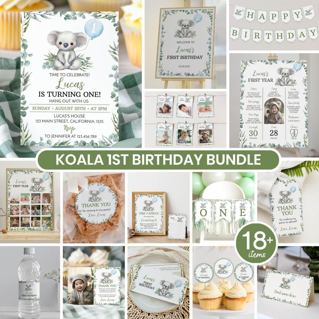 Koala Bear Birthday Time Capsule Sign & Card - Goober Studio Prints