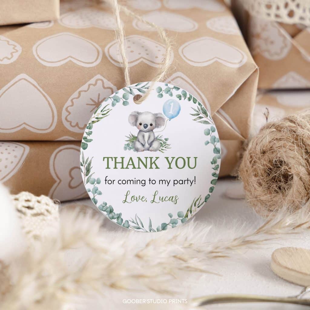 Koala Birthday Thank You Favor Tag - Goober Studio Prints