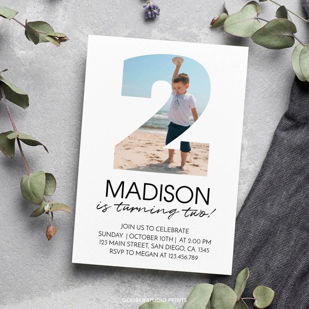 Modern 2nd Birthday Photo Invitation - Goober Studio Prints