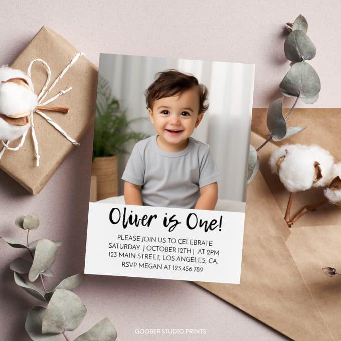 Modern Birthday Photo Invitation - Goober Studio Prints