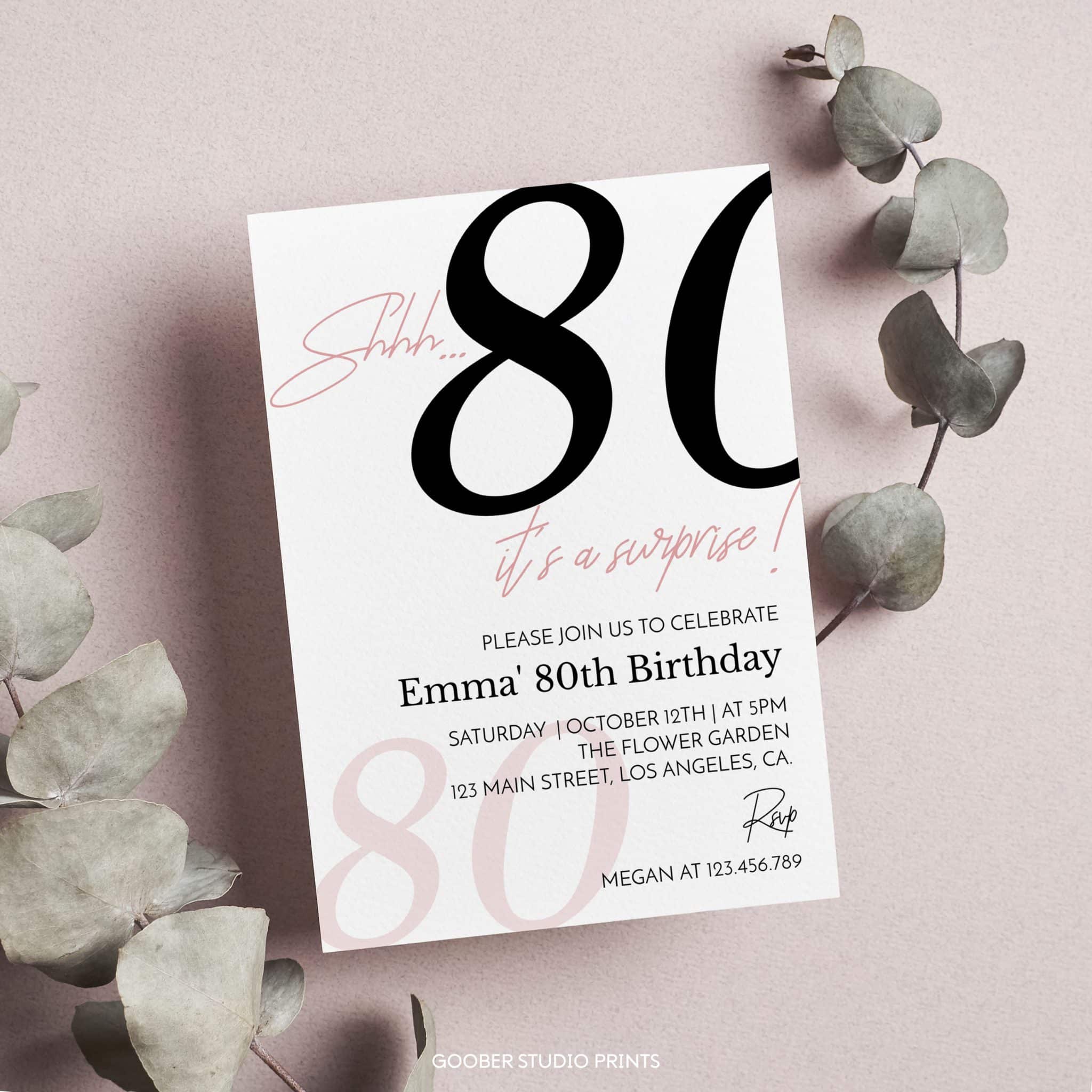 Modern 80th Birthday Invitation - Goober Studio Prints