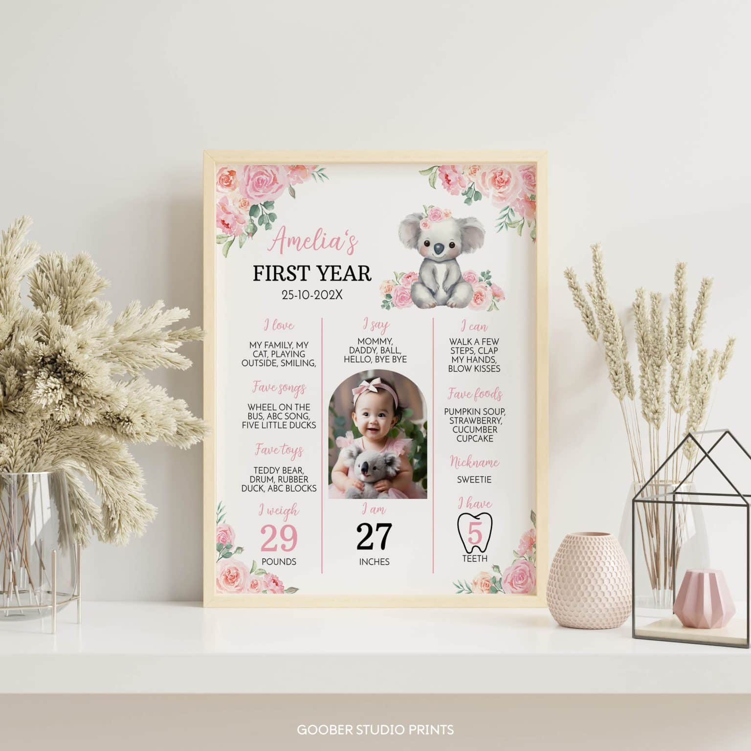 Koala Birthday Party Milestone Photo Poster - Goober Studio Prints