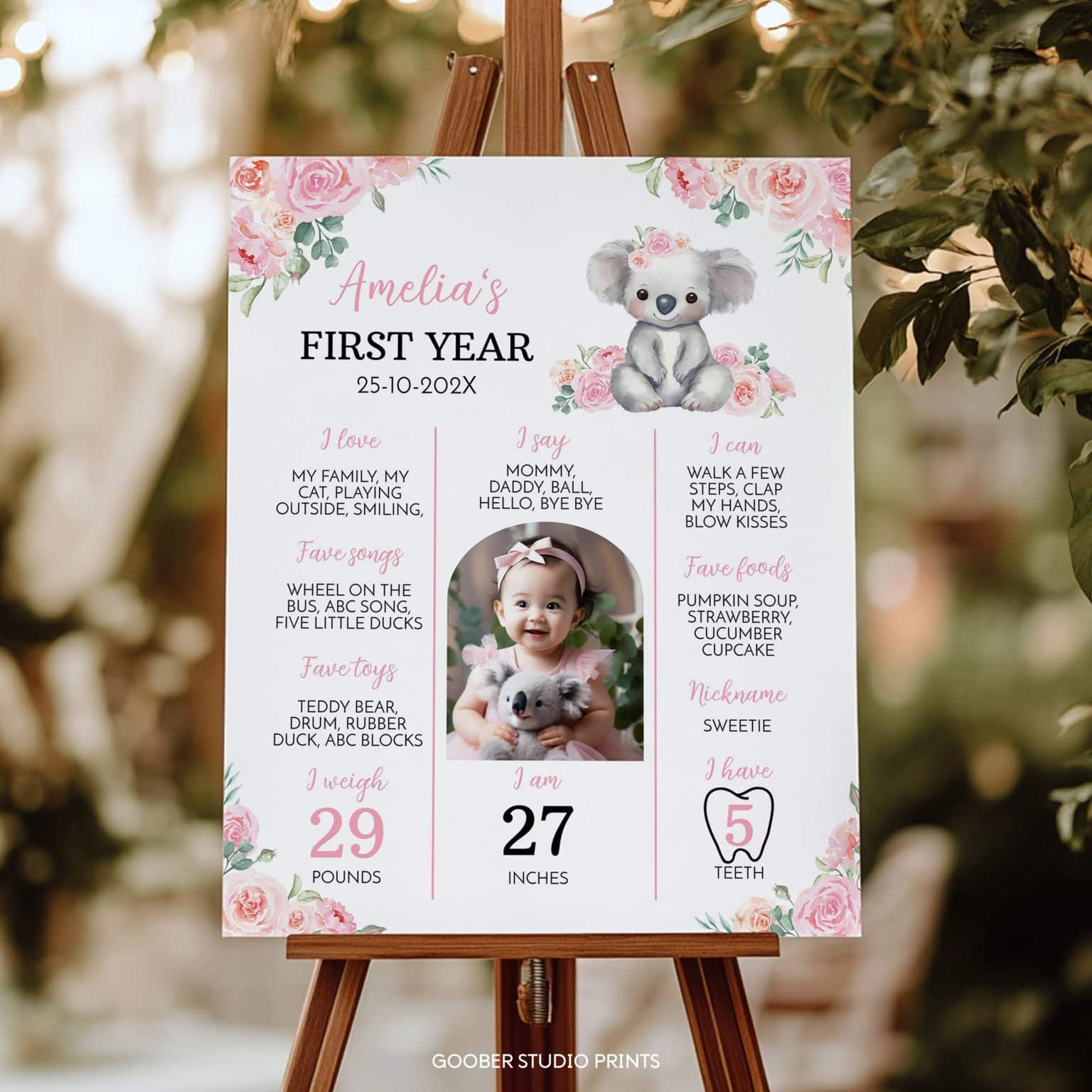 Koala Birthday Party Milestone Photo Poster - Goober Studio Prints