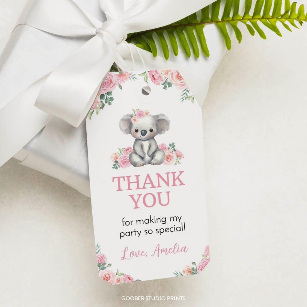 Koala Birthday Party Thank You Tag - Goober Studio Prints