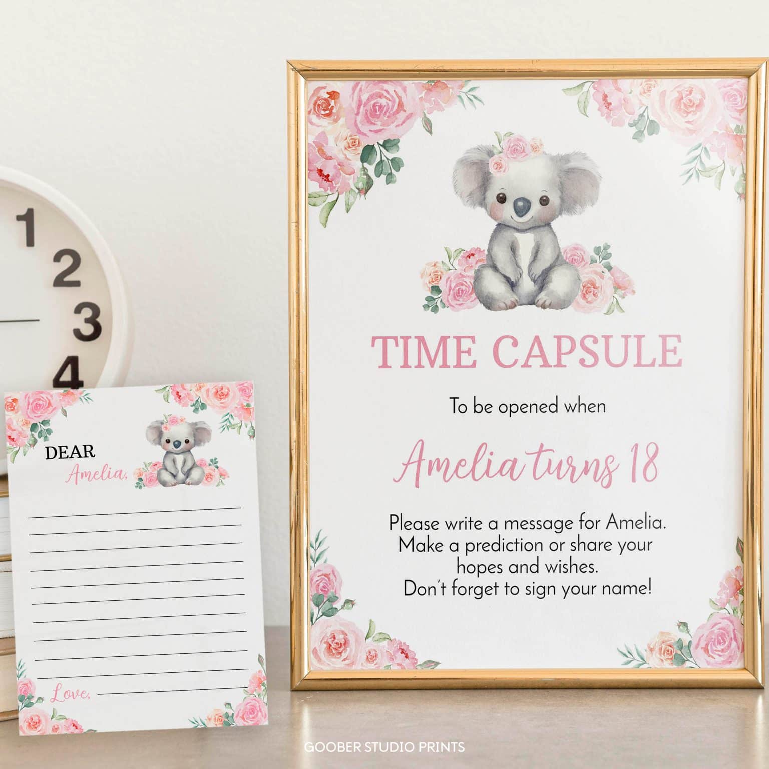 Koala Bear Birthday Time Capsule Sign & Card - Goober Studio Prints