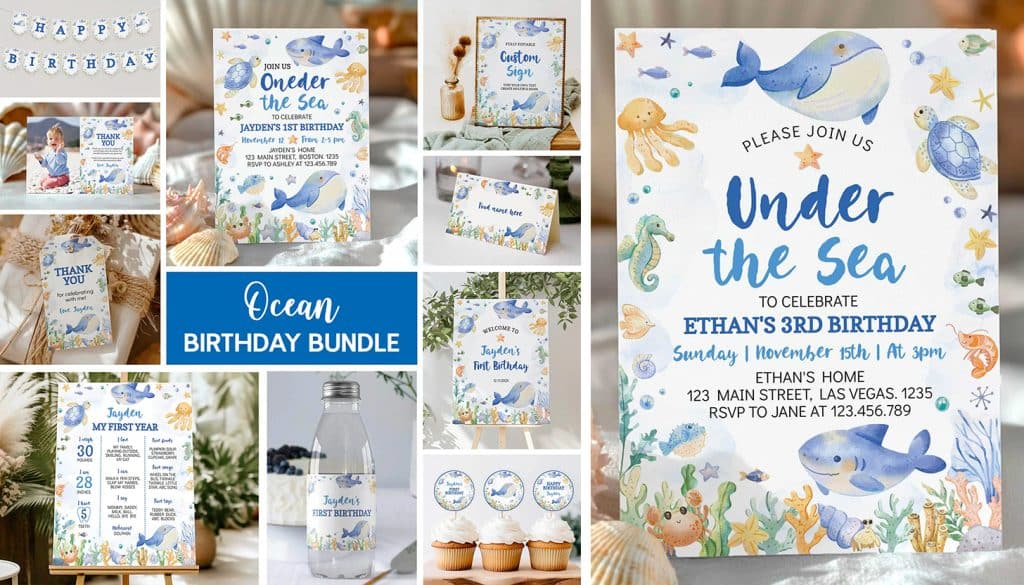 Adorable Under the Sea Birthday Invitation Templates (Editable + Free ...