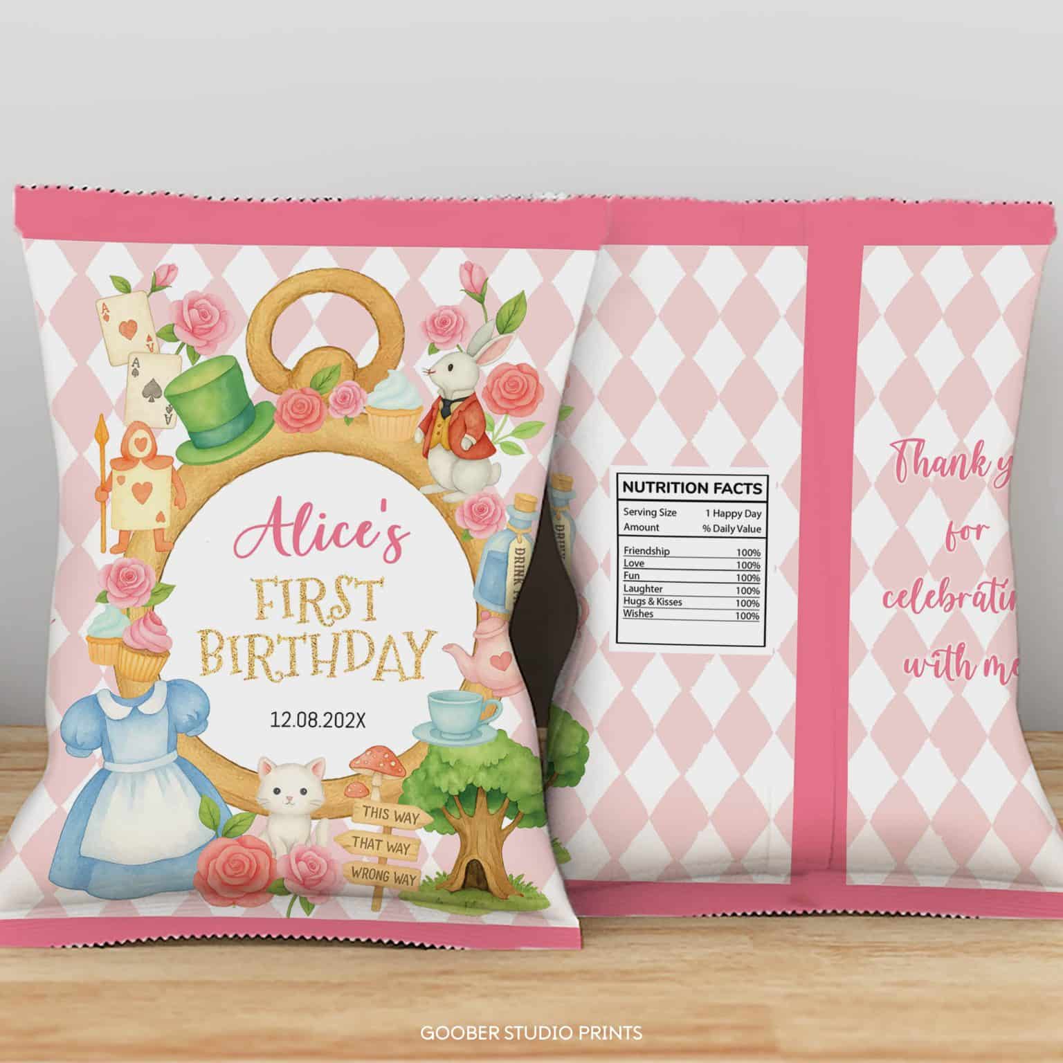 Alice in Onederland Birthday Chip Bags - Goober Studio Prints