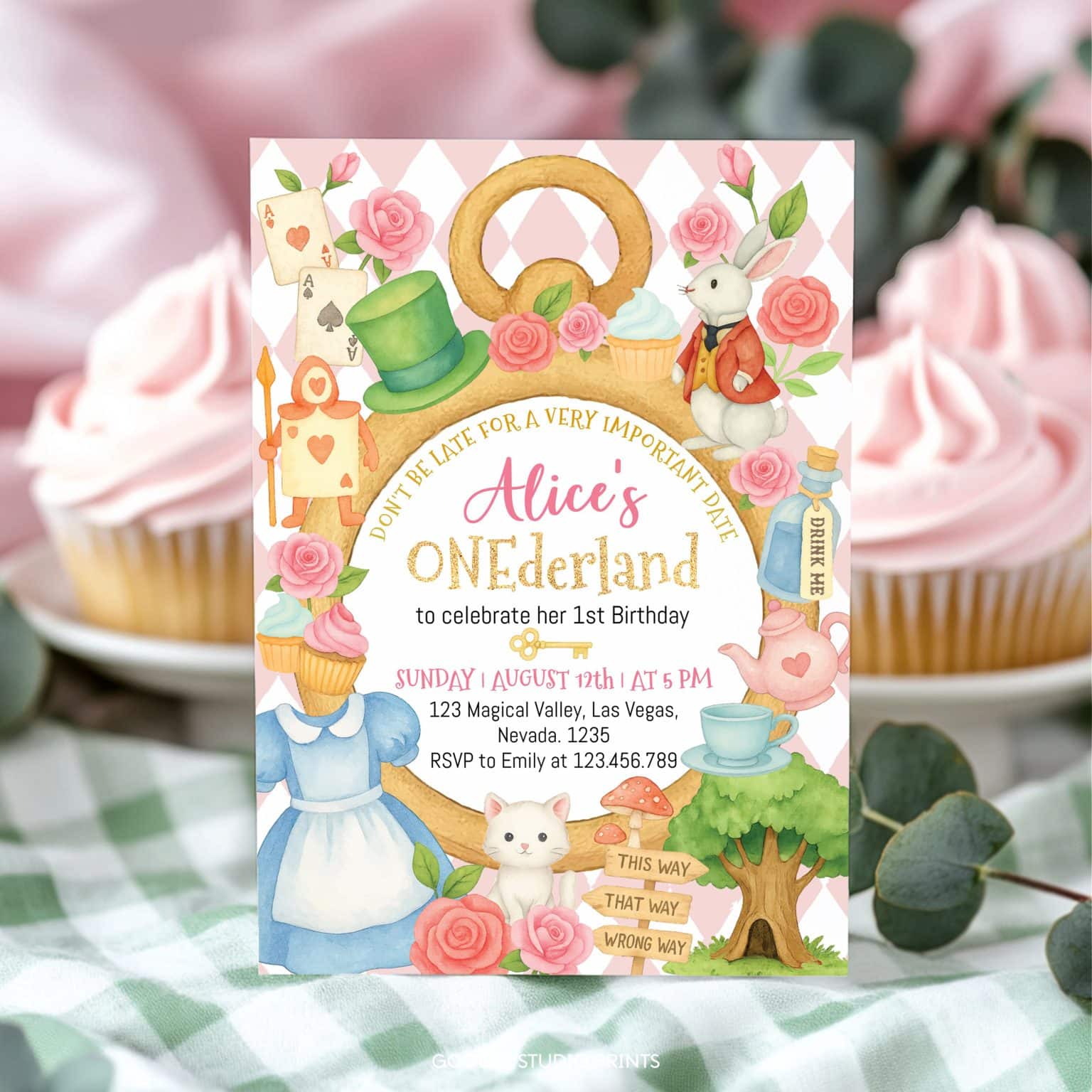 Alice in Onederland 1st Birthday Invitation - Goober Studio Prints