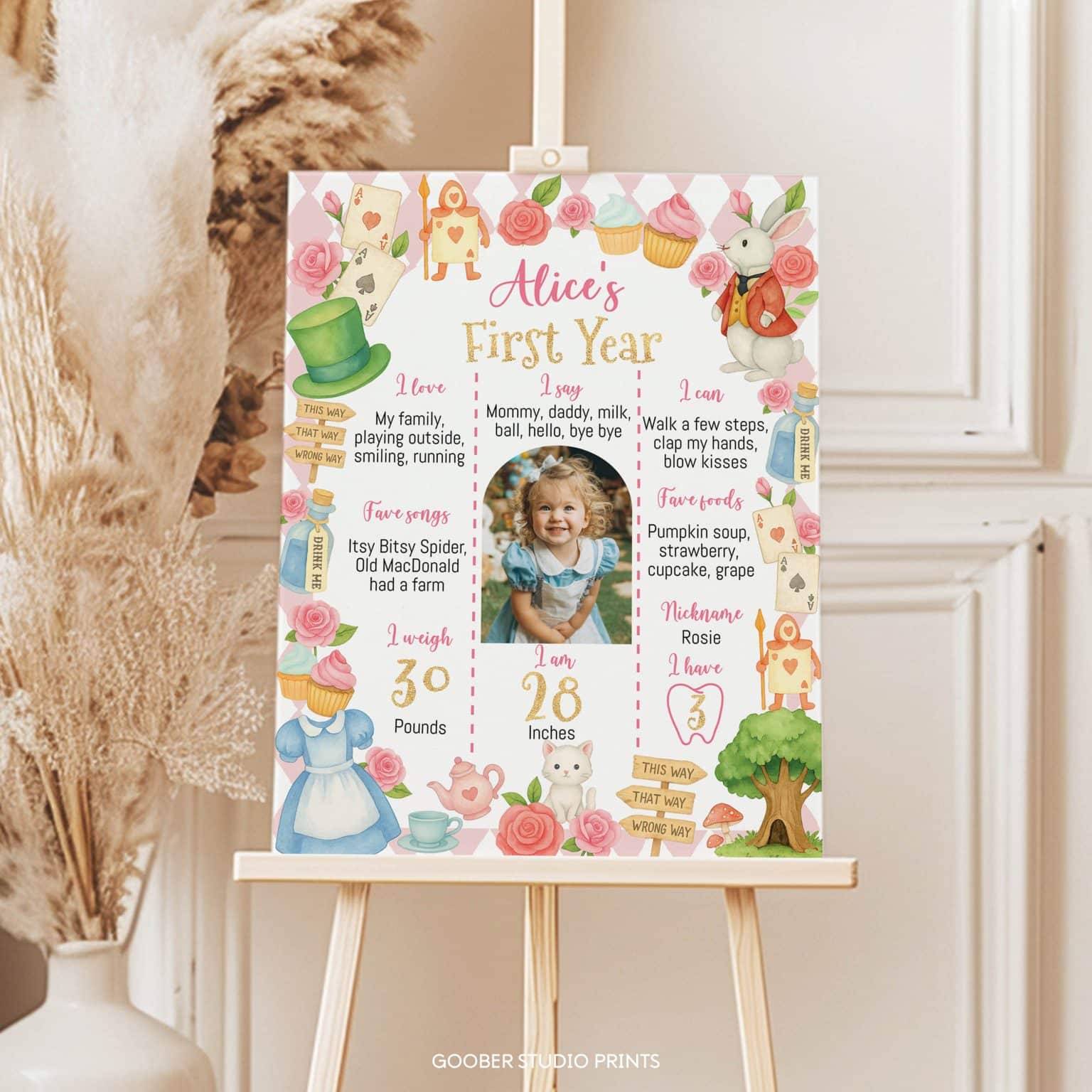 Alice in Onederland Birthday Milestone Photo Poster - Goober Studio Prints