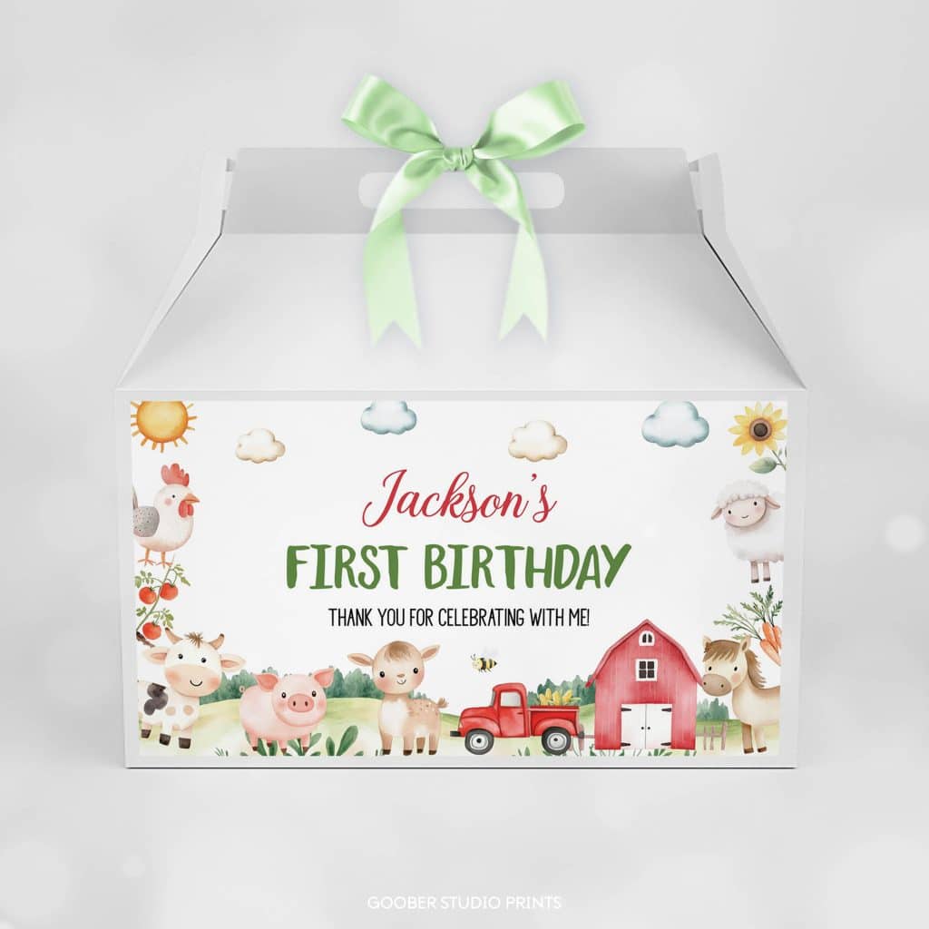 Farm Animals Birthday Party Gable Box Label - Goober Studio Prints