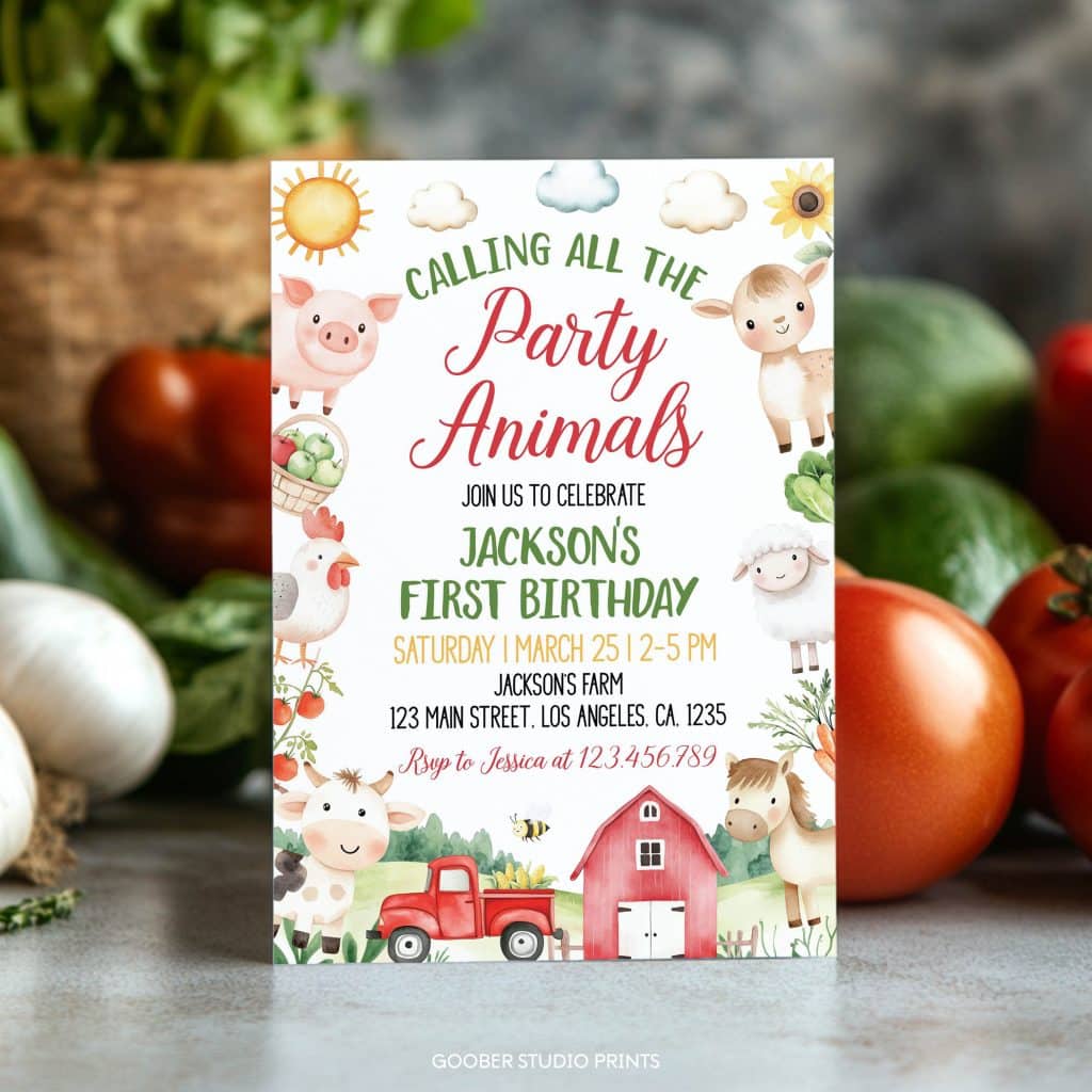 Barnyard Animals Birthday Party Invitation - Goober Studio Prints