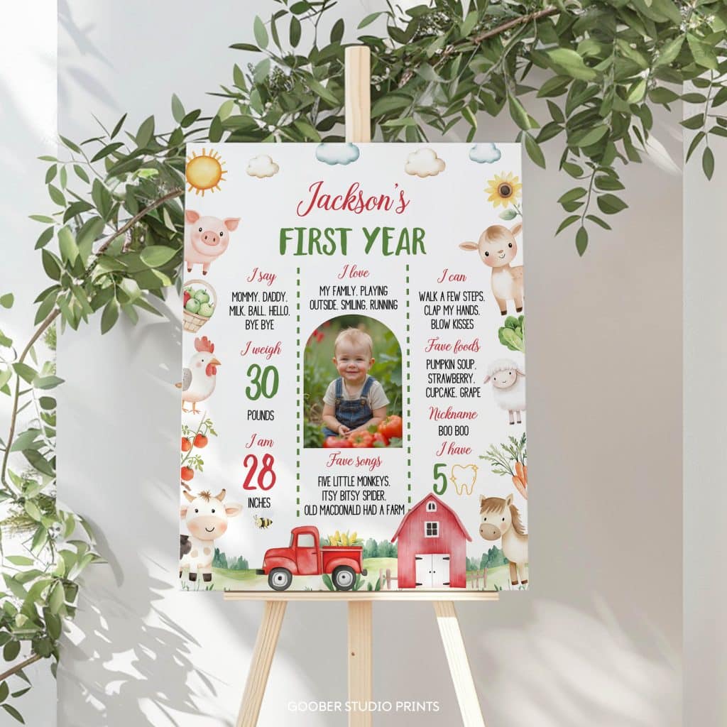 Farm Animals Birthday Milestone Photo Poster - Goober Studio Prints