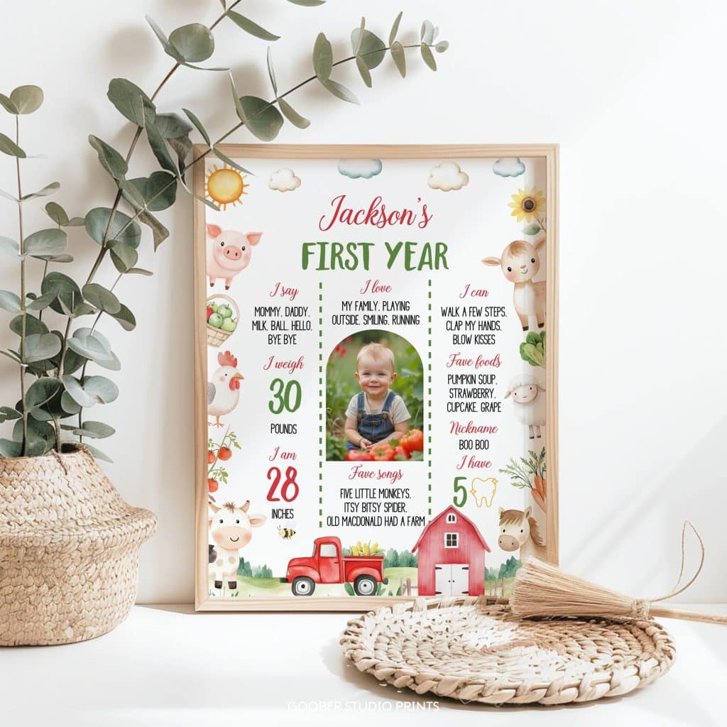 Farm Animals Birthday Milestone Photo Poster - Goober Studio Prints