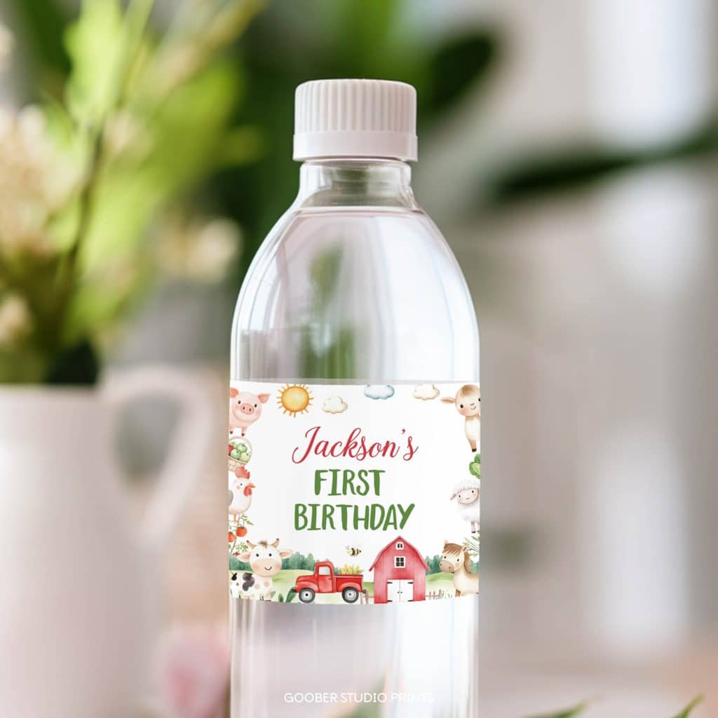 Farm Animals Birthday Party Water Bottle Label - Goober Studio Prints