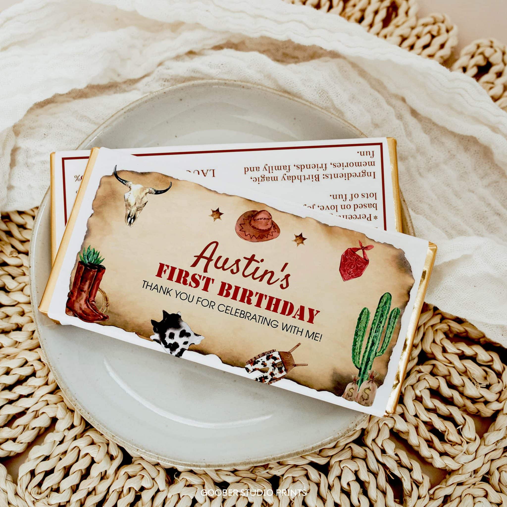 First Rodeo Birthday Chocolate Bar Wrappers - Goober Studio Prints