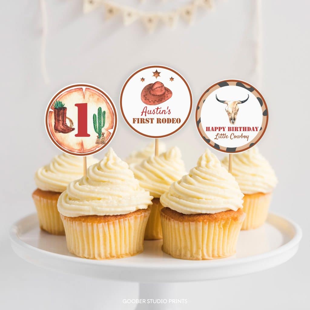 First Rodeo Birthday Cupcake Toppers - Goober Studio Prints