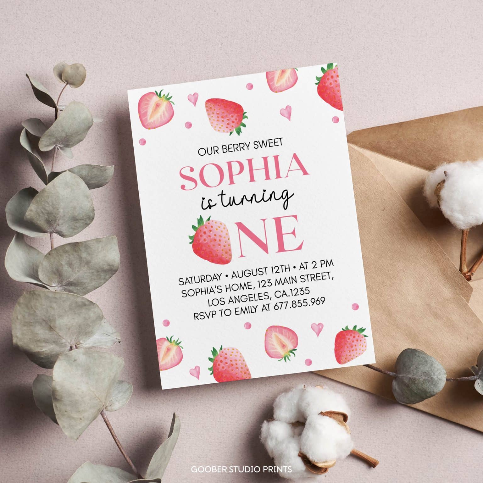 Strawberry Birthday Invitation - Goober Studio Prints